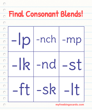 Final Consonant Blends! Bingo