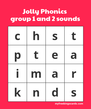 Jolly Phonics group 1 and 2 sounds Bingo