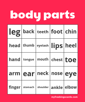 Print 100+ body parts bingo cards