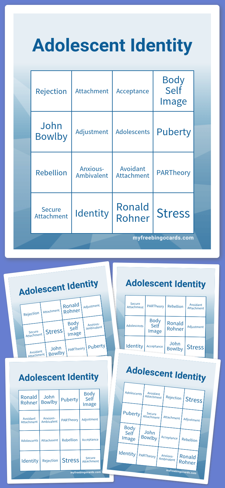 Virtual Adolescent Identity Bingo