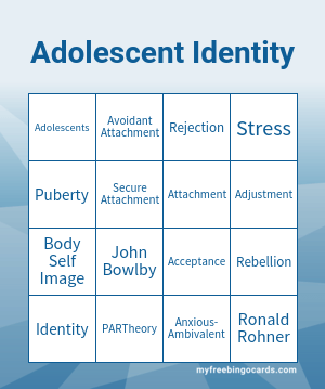 Print 100+ Adolescent Identity Bingo Cards