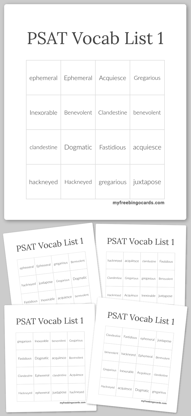 Virtual PSAT Vocab List 1 Bingo