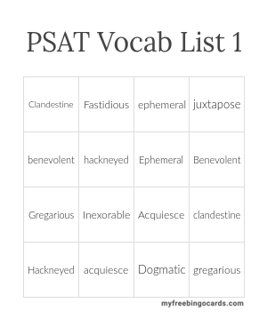 PSAT Vocab List 1 Bingo
