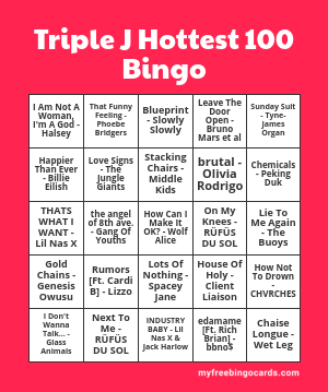Triple J Hottest 100 Bingo