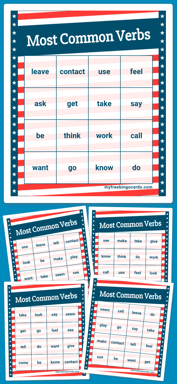 Virtual Most Common Verbs Bingo