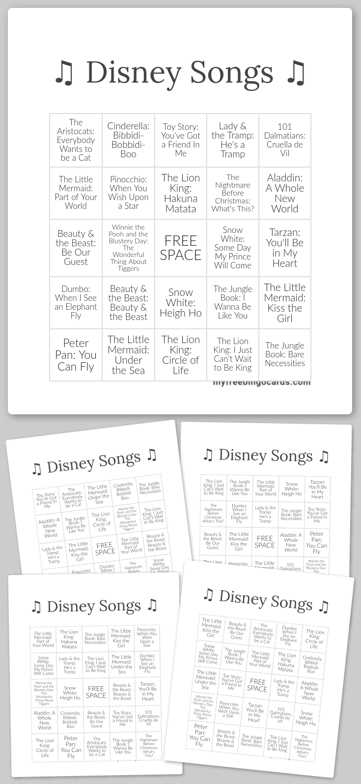 Virtual ♫ Disney Songs ♫ Bingo