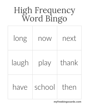 High Frequency Word Bingo
