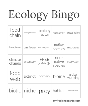 Ecology Bingo