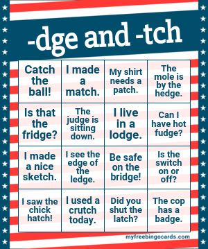-dge and -tch bingo