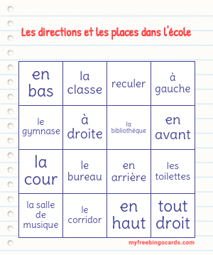 Les directions et les places dans l… Bingo