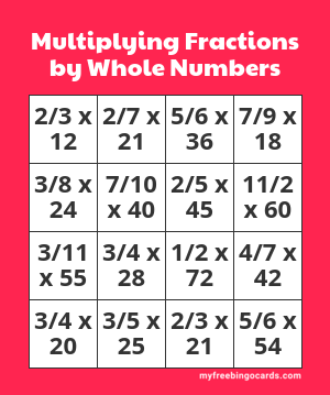 Multiplying Fractions by Whole Numbers Bingo