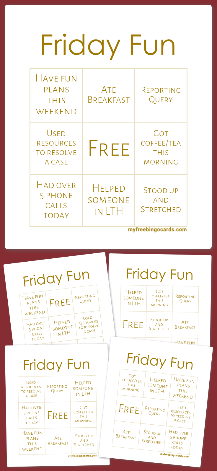 Virtual Friday Fun Bingo