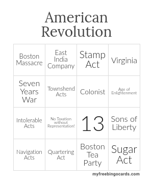 American Revolution Bingo