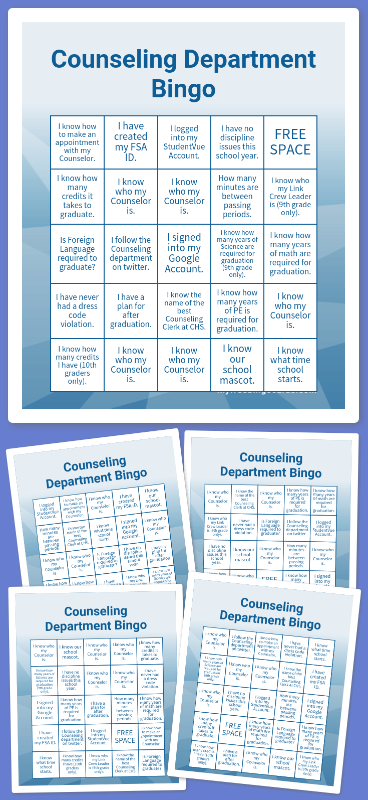 Virtual Counseling Department Bingo