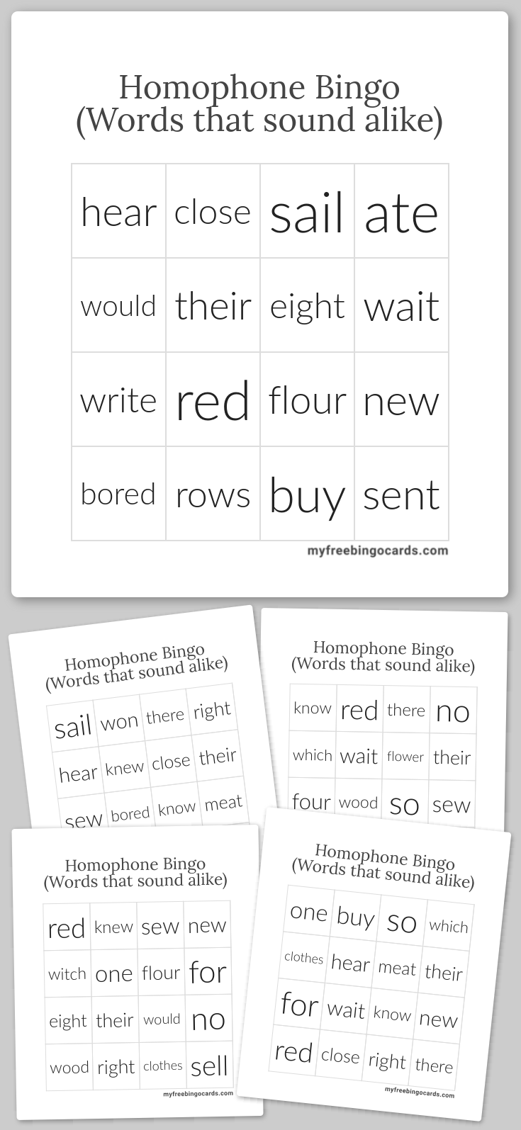 Virtual Homophone Bingo (Words that sound alike)