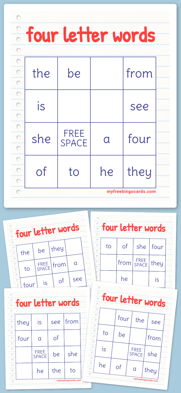 Virtual four letter words bingo