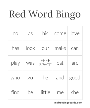 Red Word Bingo