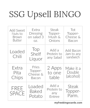 SSG Upsell BINGO