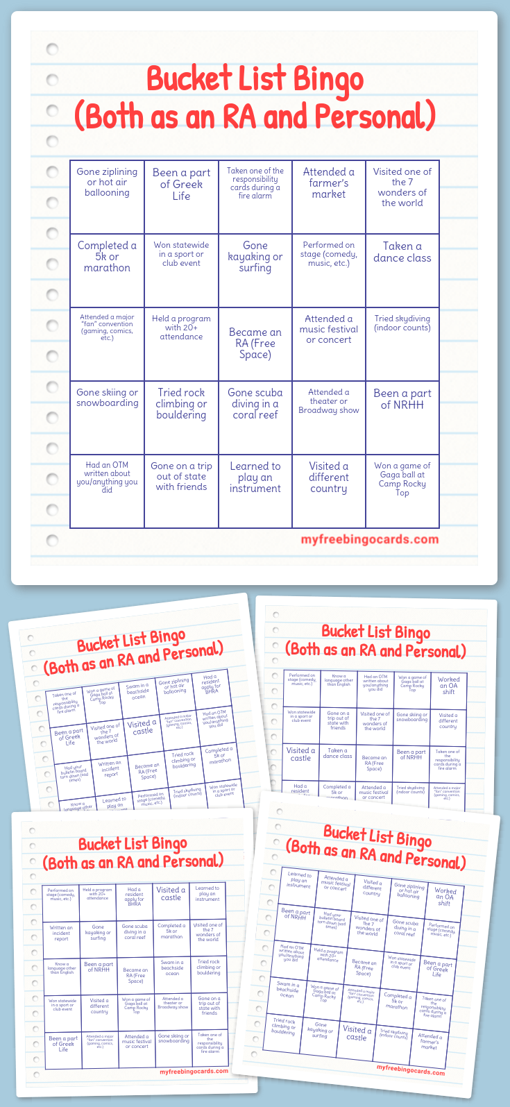 Virtual Bucket List Bingo (Both as an RA and…