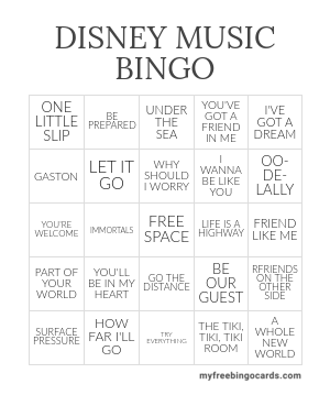 DISNEY MUSIC BINGO