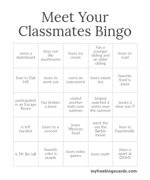 Meet Your Classmates Bingo