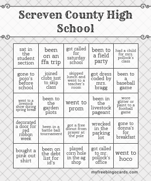 Screven County High School Bingo