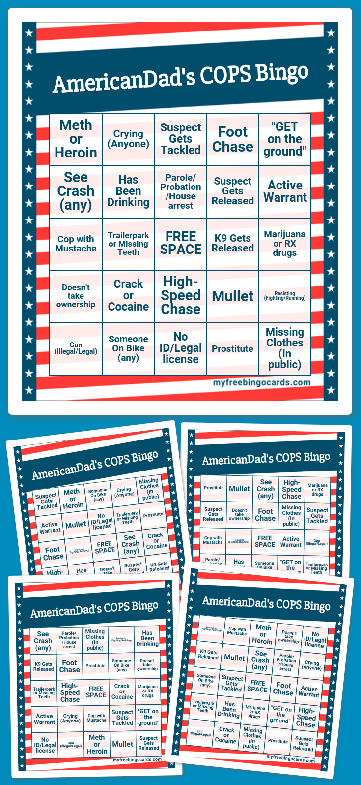 Virtual AmericanDad's COPS Bingo