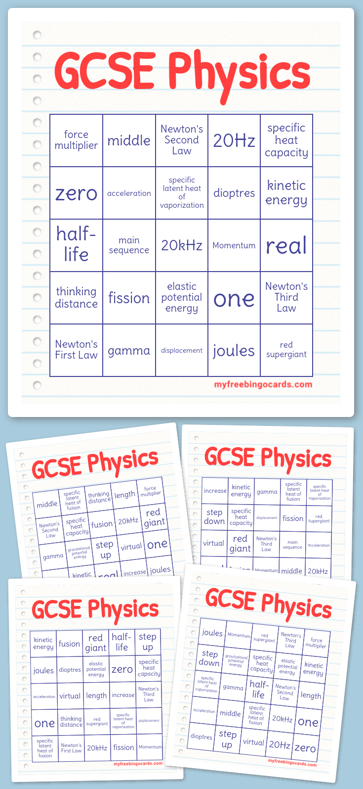 Virtual GCSE Physics Bingo