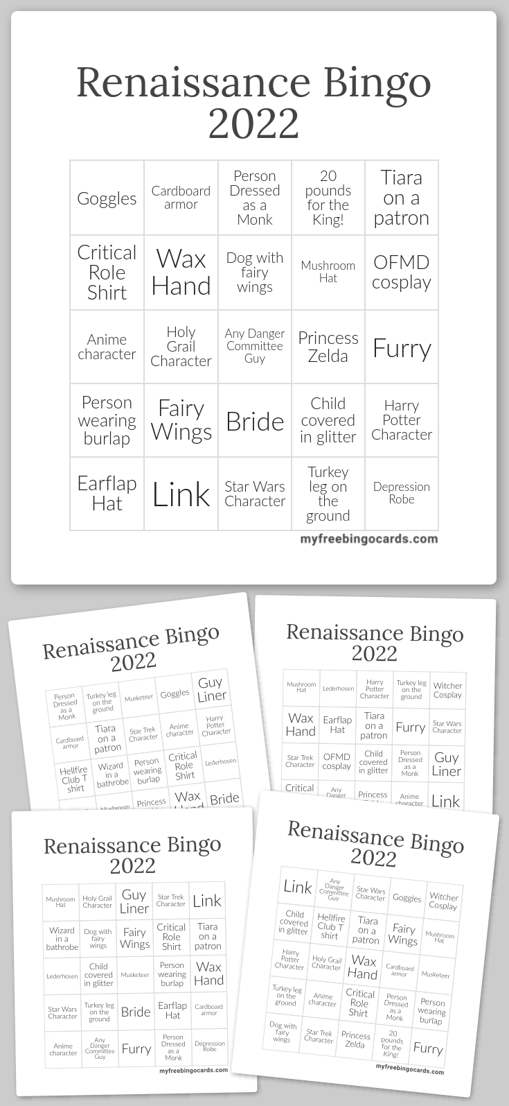 Virtual Renaissance Bingo 2022