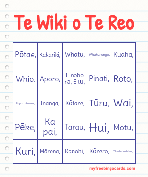 Te Wiki o Te Reo Bingo