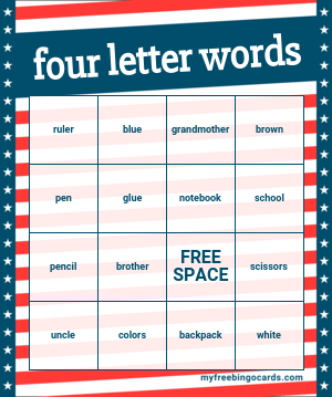 four letter words bingo
