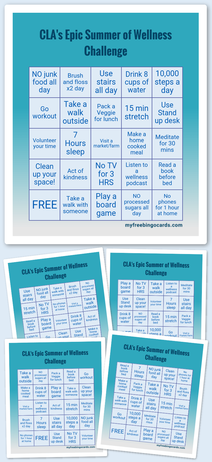 Virtual CLA's Epic Summer of Wellness Challenge Bingo