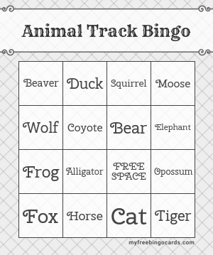 Print 100+ Animal Track Bingo Cards