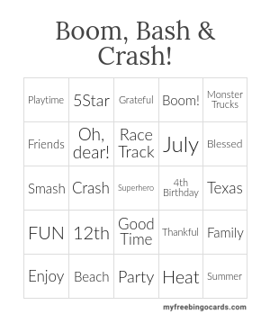Boom, Bash & Crash! Bingo