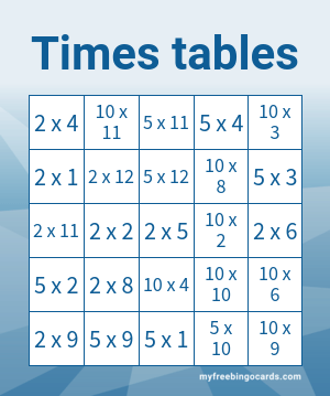 Print 100+ Times tables Bingo Cards