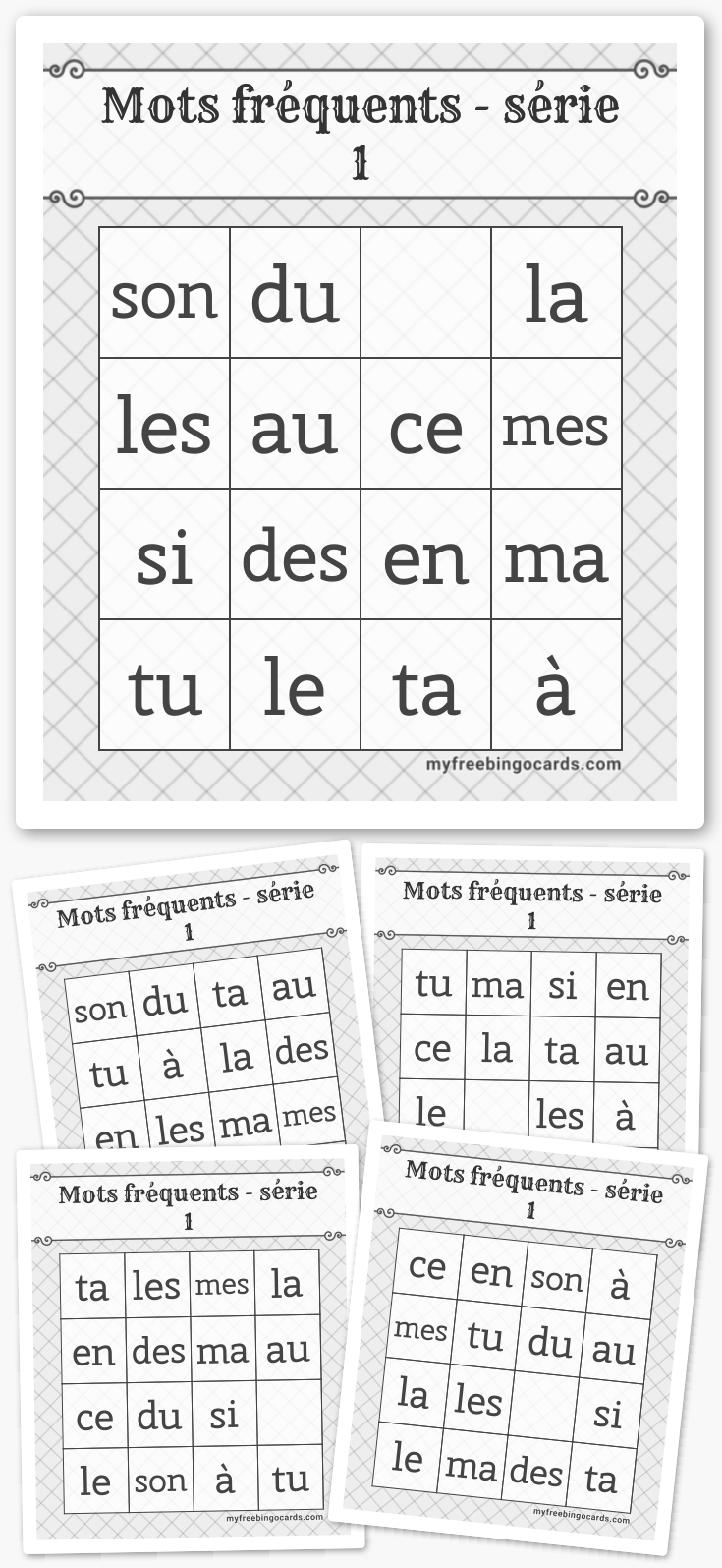 Virtual Mots fréquents - série 1 Bingo