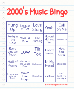 2000's Music Bingo
