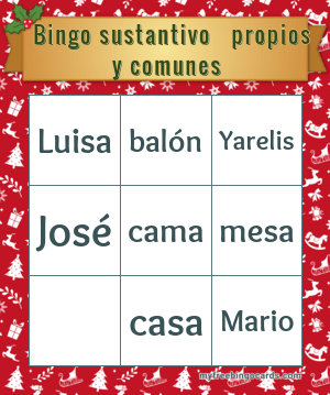 Bingo sustantivo propios y comunes