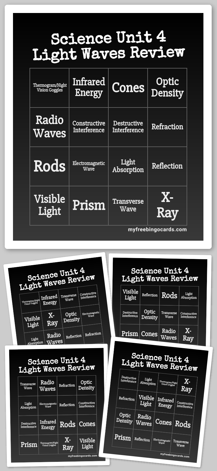 Virtual Science Unit 4 Light Waves Review Bingo