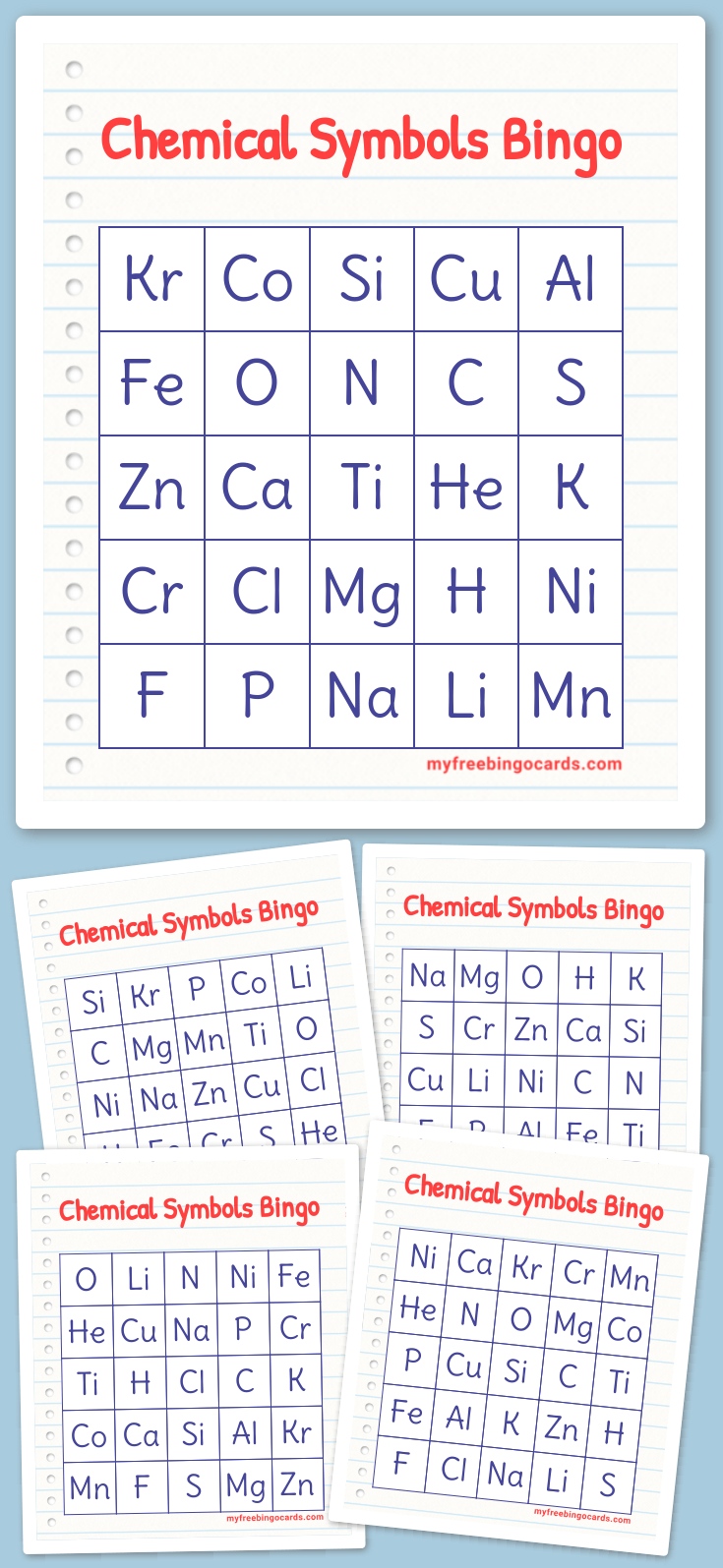 Virtual Chemical Symbols Bingo