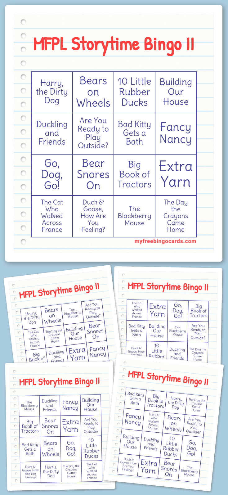 Virtual MFPL Storytime Bingo II