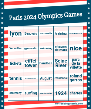 Paris 2024 Olympics Games Bingo