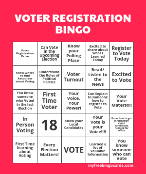 VOTER REGISTRATION BINGO