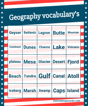 Geography vocabulary’s Bingo