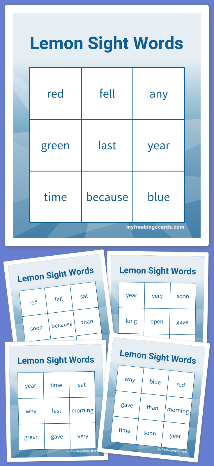 Virtual Lemon Sight Words Bingo