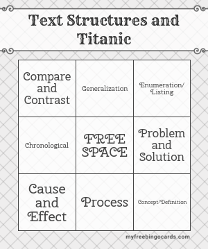 Text Structures and Titanic Bingo