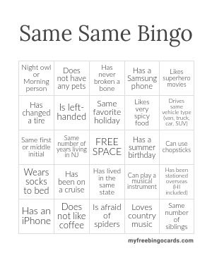Same Same Bingo