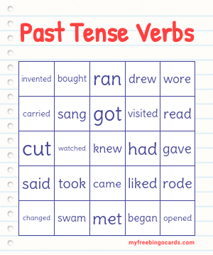 Print 100+ Past Tense Verbs Bingo Cards