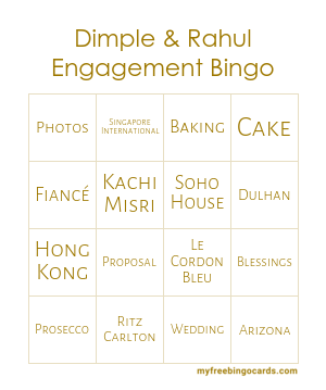 Dimple & Rahul Engagement Bingo
