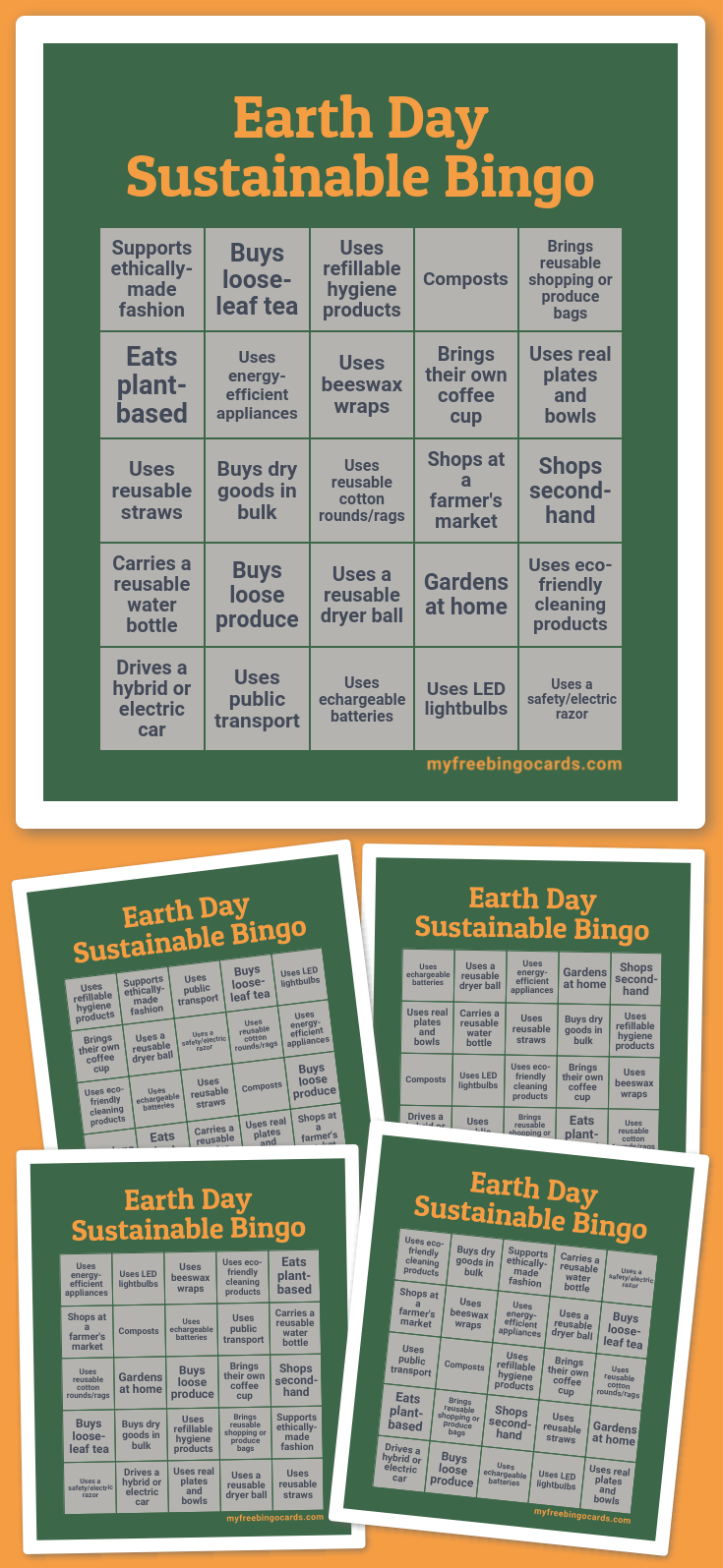 Virtual Earth Day Sustainable Bingo